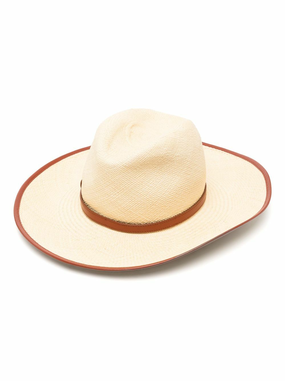 Chloé Neutral Leather-Trim Woven Hat Chloe