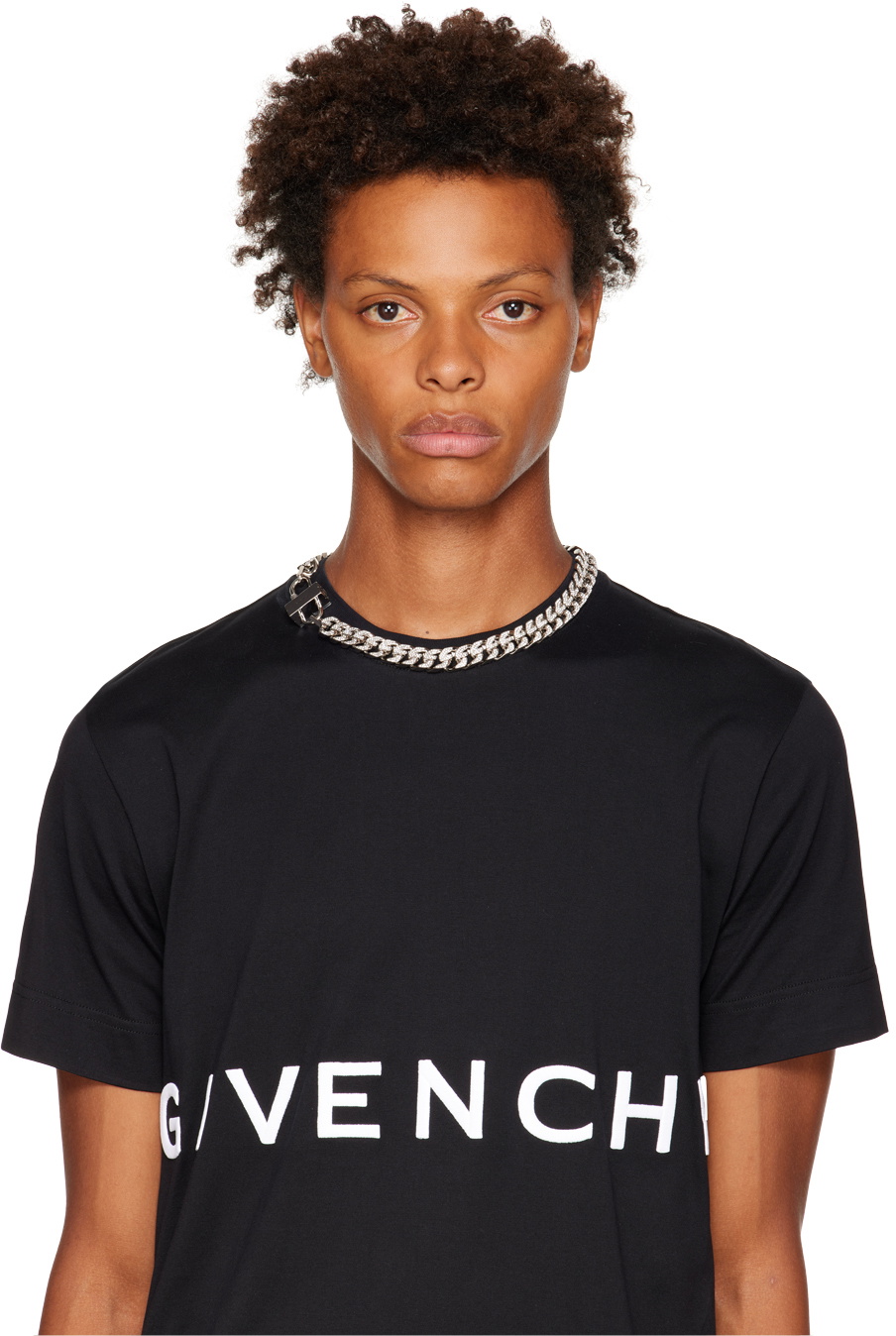 Givenchy Silver Crystal G Chain Lock Necklace Givenchy