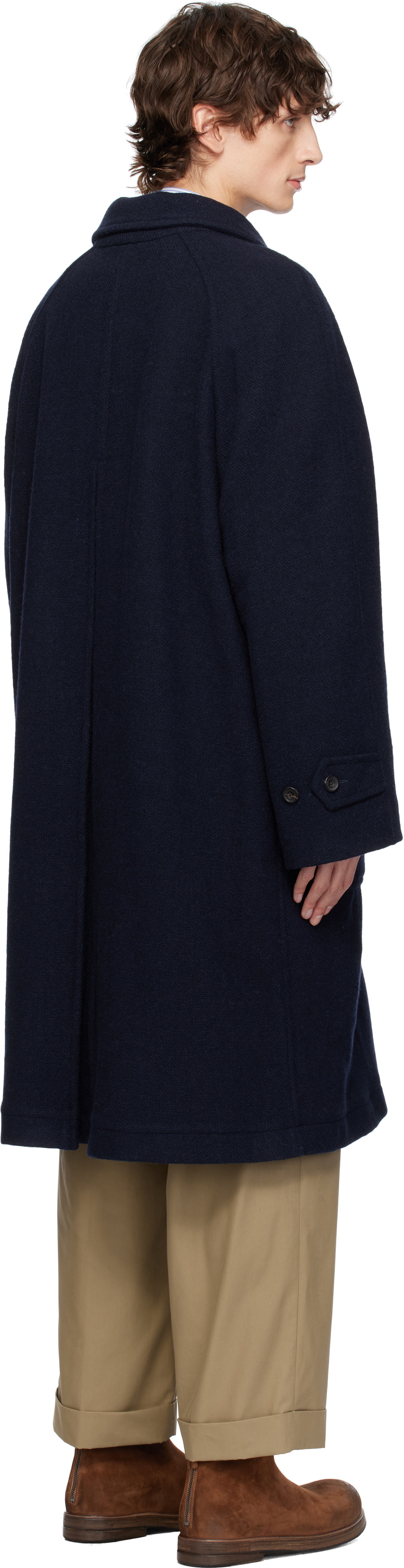 Drake's Navy Wool Raglan Coat Drake's