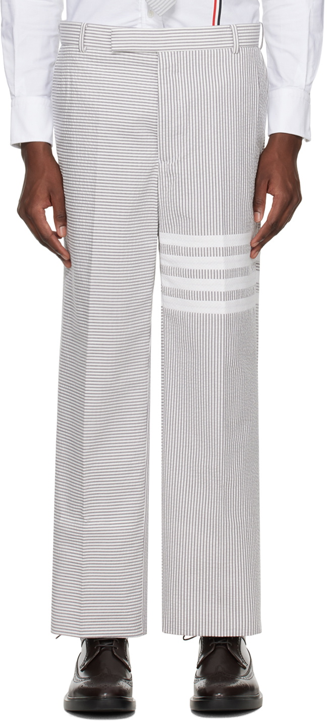 Thom Browne White & Gray 4-Bar Trousers Thom Browne