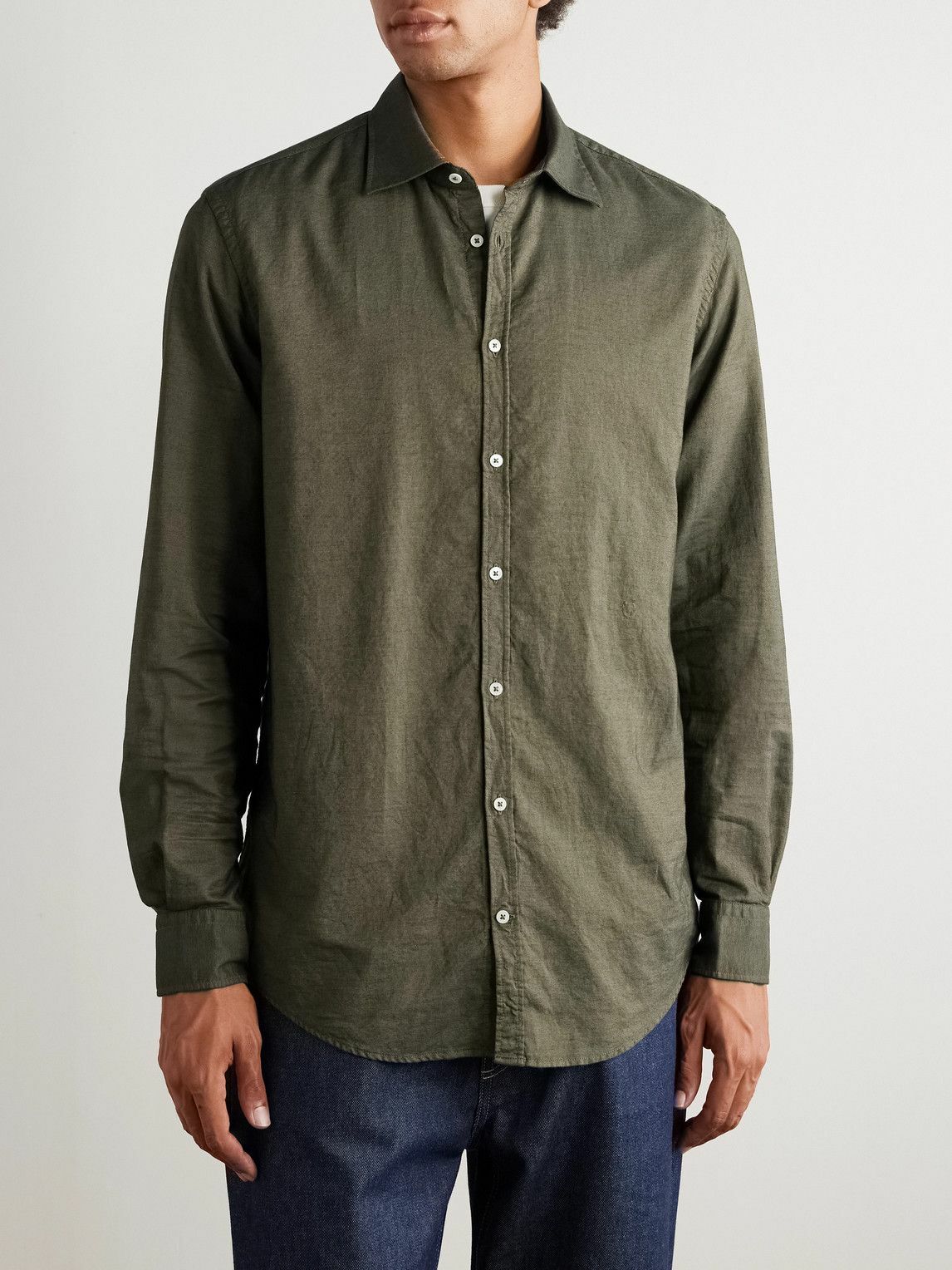 Massimo Alba - Genova Cutaway-Collar Cotton-Chambray Shirt - Green ...