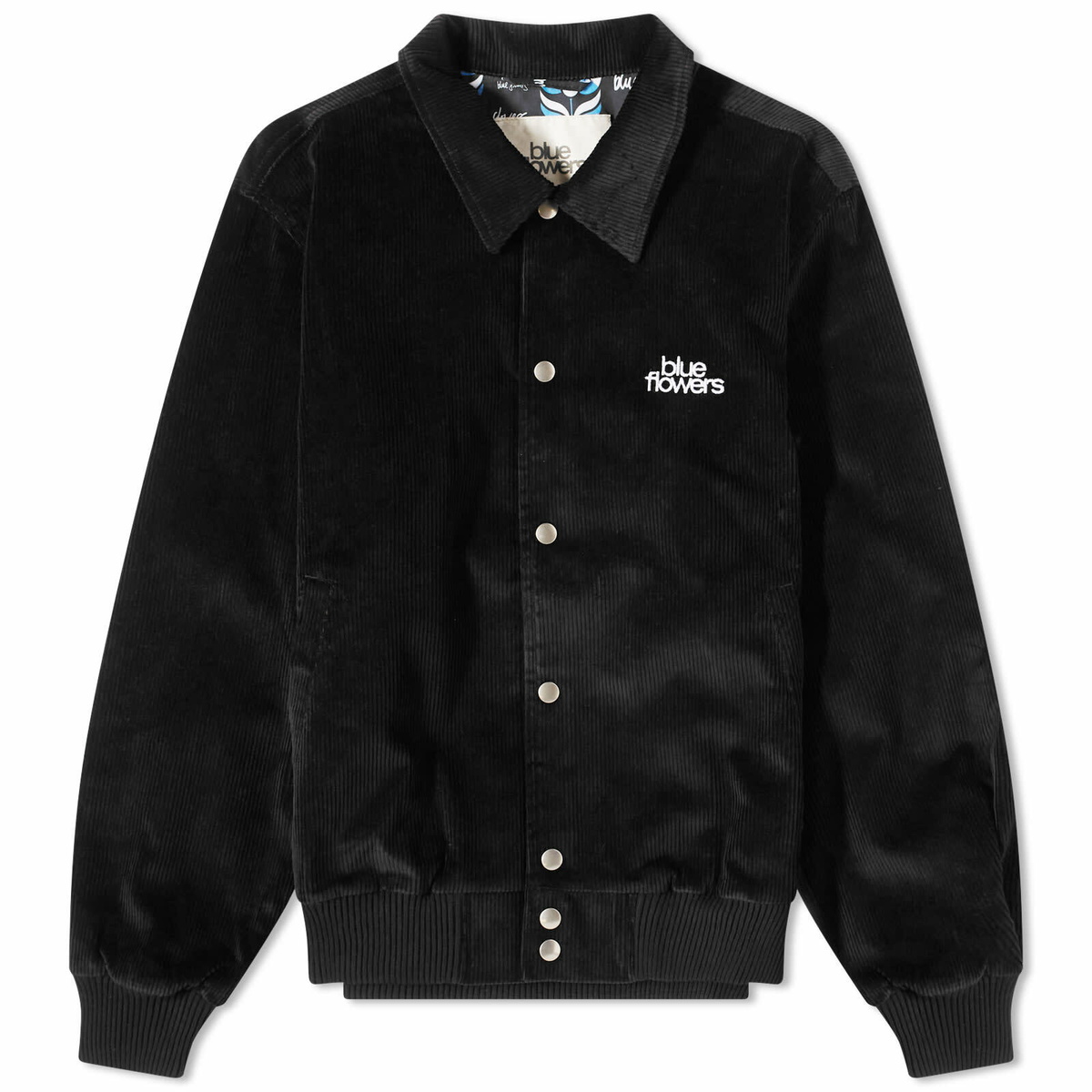 Blue Flowers Men's Levitation Corduroy Jacket in Black Blue Flowers