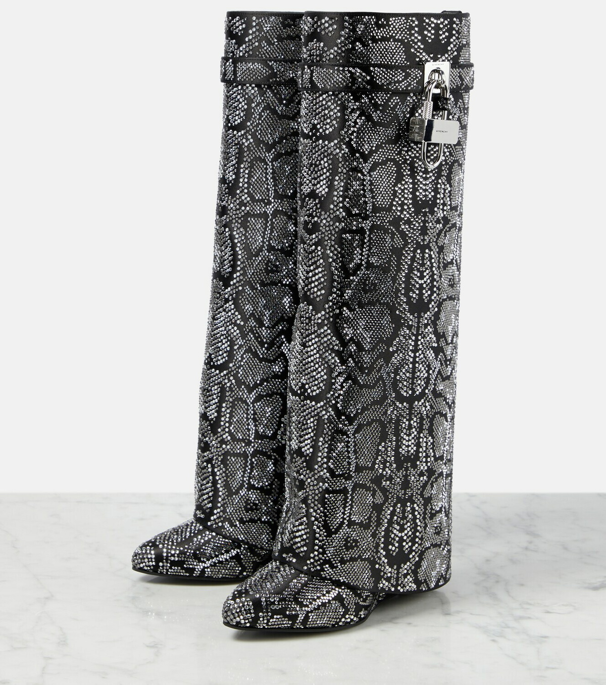 Givenchy Shark Lock snake-effect knee-high boots Givenchy