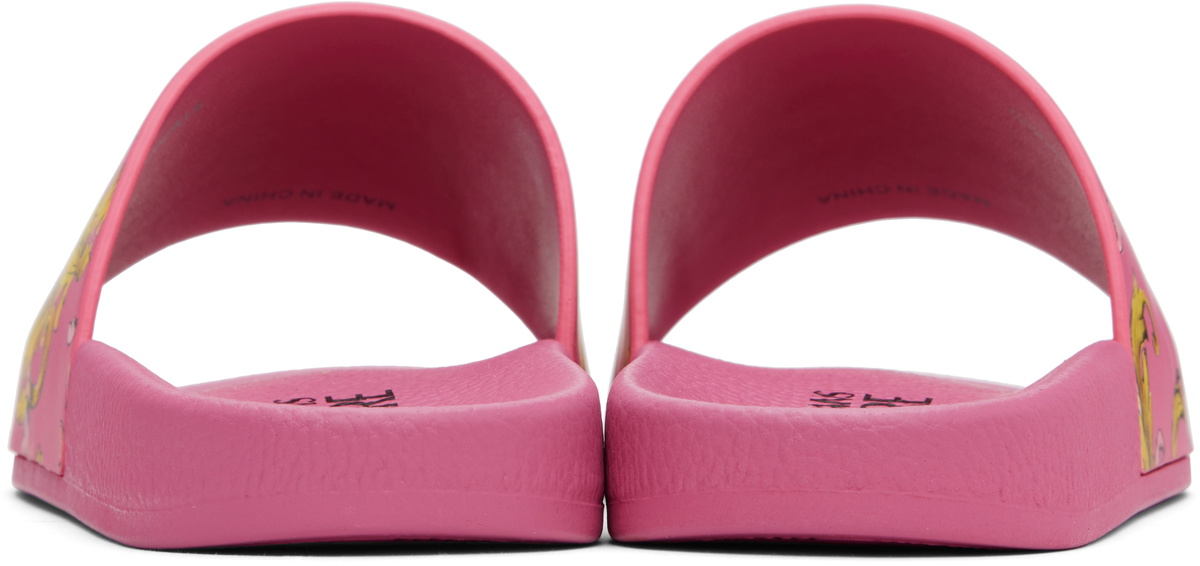 Versace Jeans Couture Pink Outline Barocco Pool Slides Versace