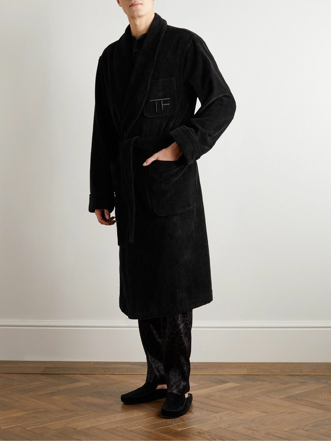 TOM FORD - Shawl-Collar Cotton-Terry Robe - Black TOM FORD