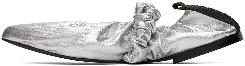 GANNI Silver Scrunchie Ballerina Flats GANNI