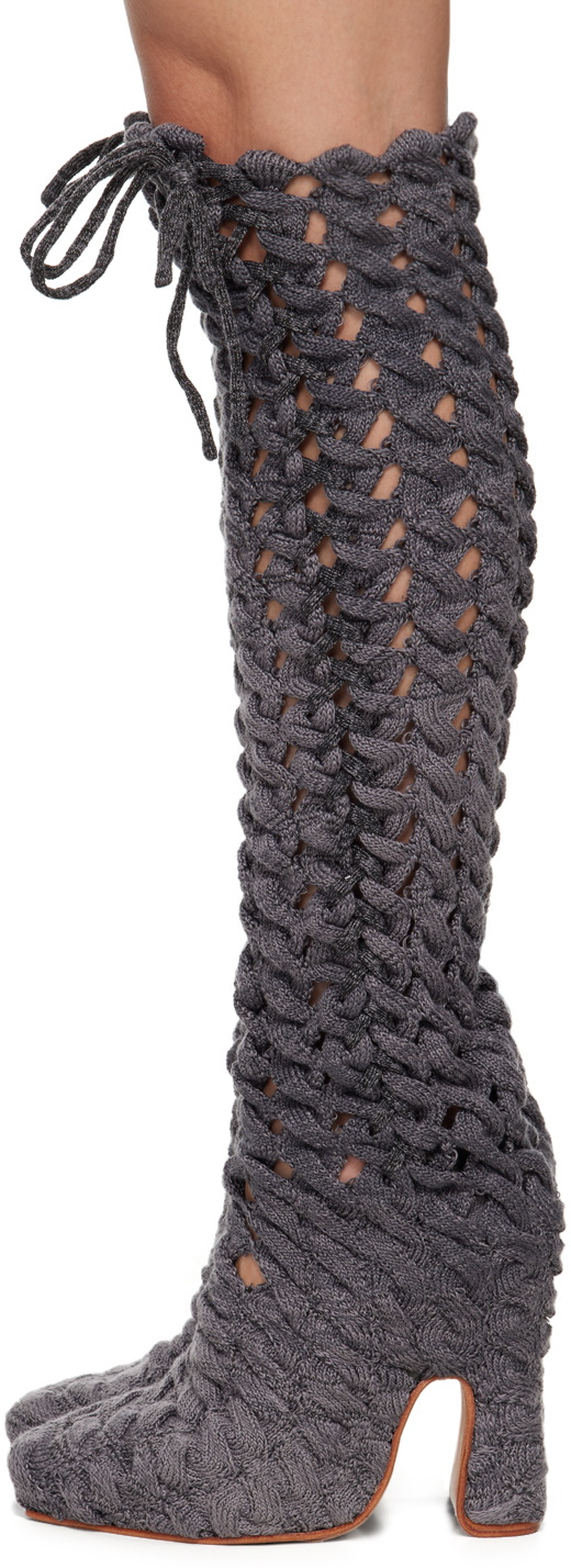 Isa Boulder SSENSE Exclusive Gray Spiral Cable Boots Isa Boulder