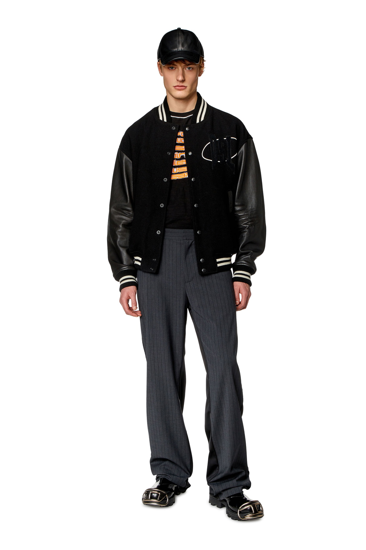 Diesel Varsity bomber jacket in wool and leather - Leather jackets Mens ...