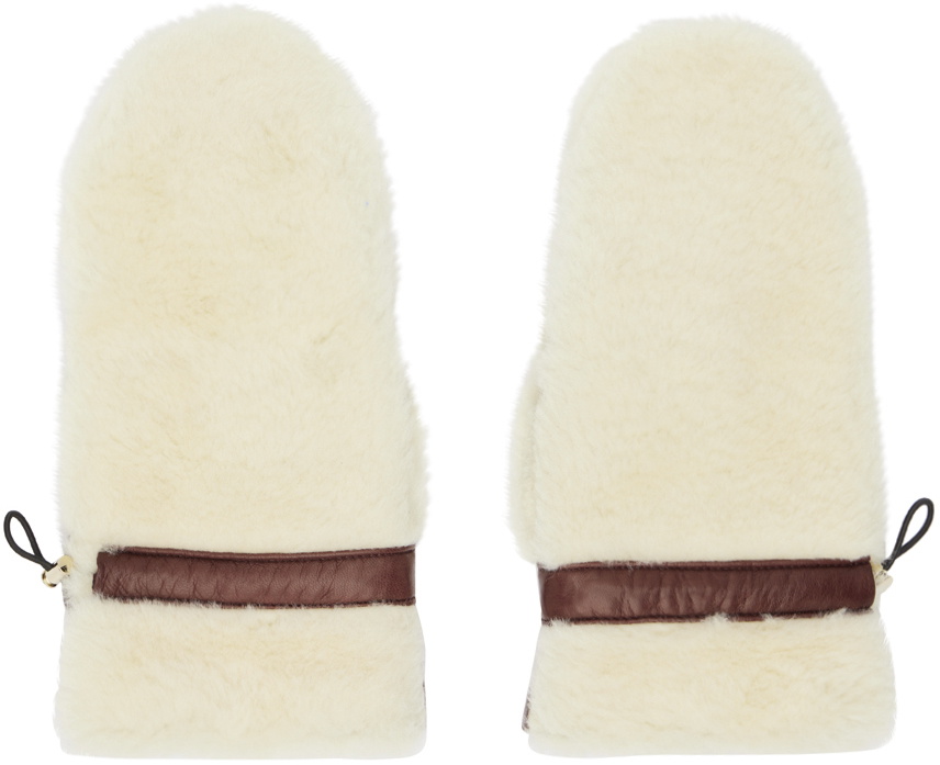 Chloé Beige & Brown Paneled Shearling Mittens Chloe
