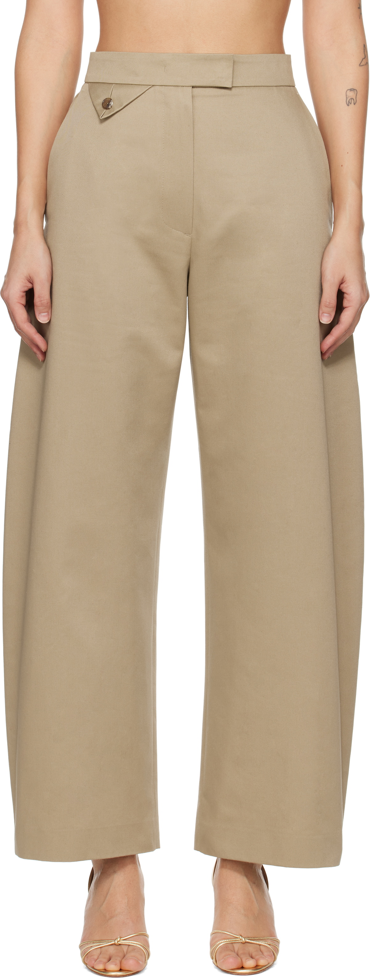 RECTO Beige High-Rise Curved Legs Trousers Recto