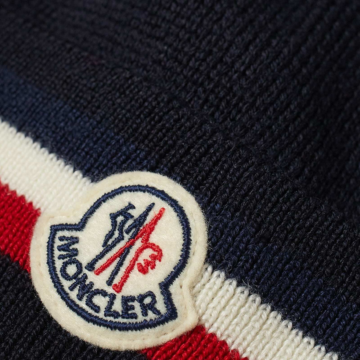 Moncler Men's Tricolour Logo Beanie in Navy Moncler