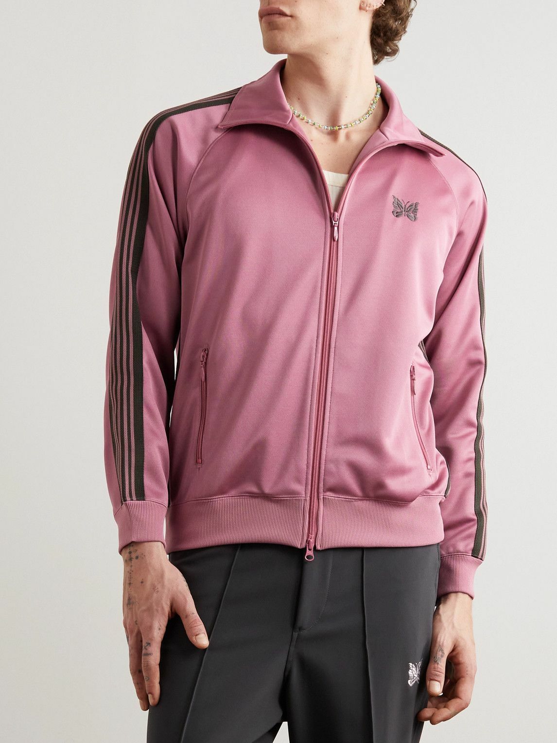 Needles - R.C. Webbing-Trimmed Jersey Track Jacket - Pink Needles