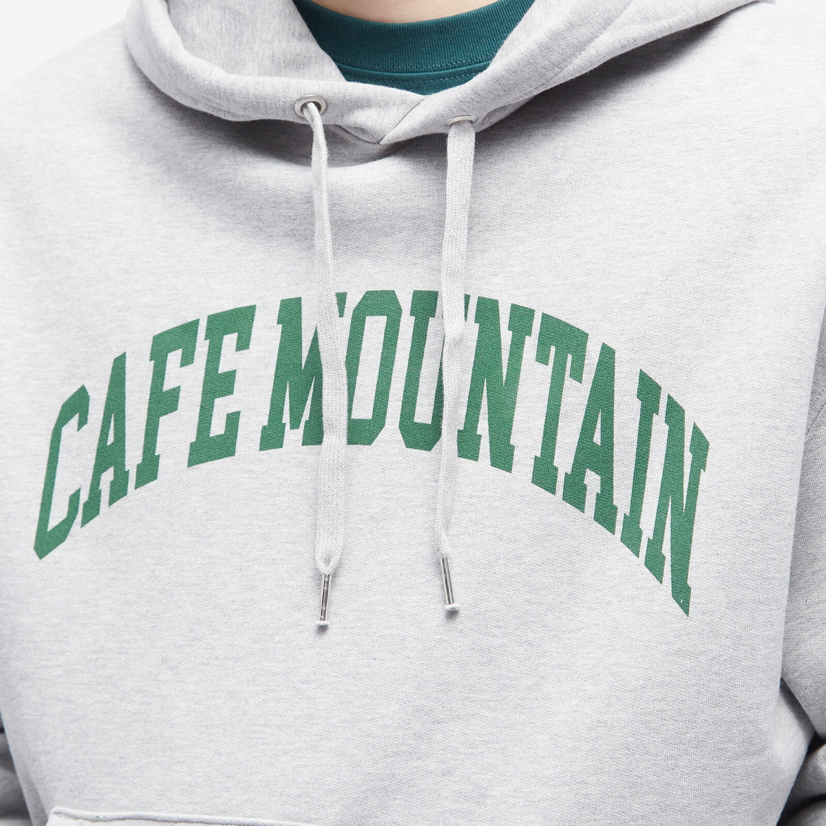 Café Mountain Men's College Logo Hoodie in Grey/Ivory Green Café Mountain