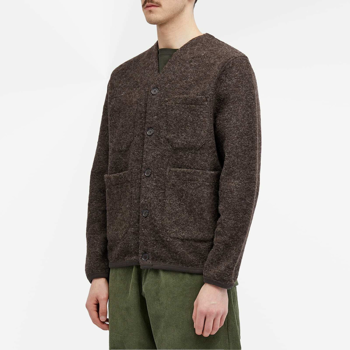 Universal Works Men's Wool Fleece Cardigan - END. Exclusive in Brown ...