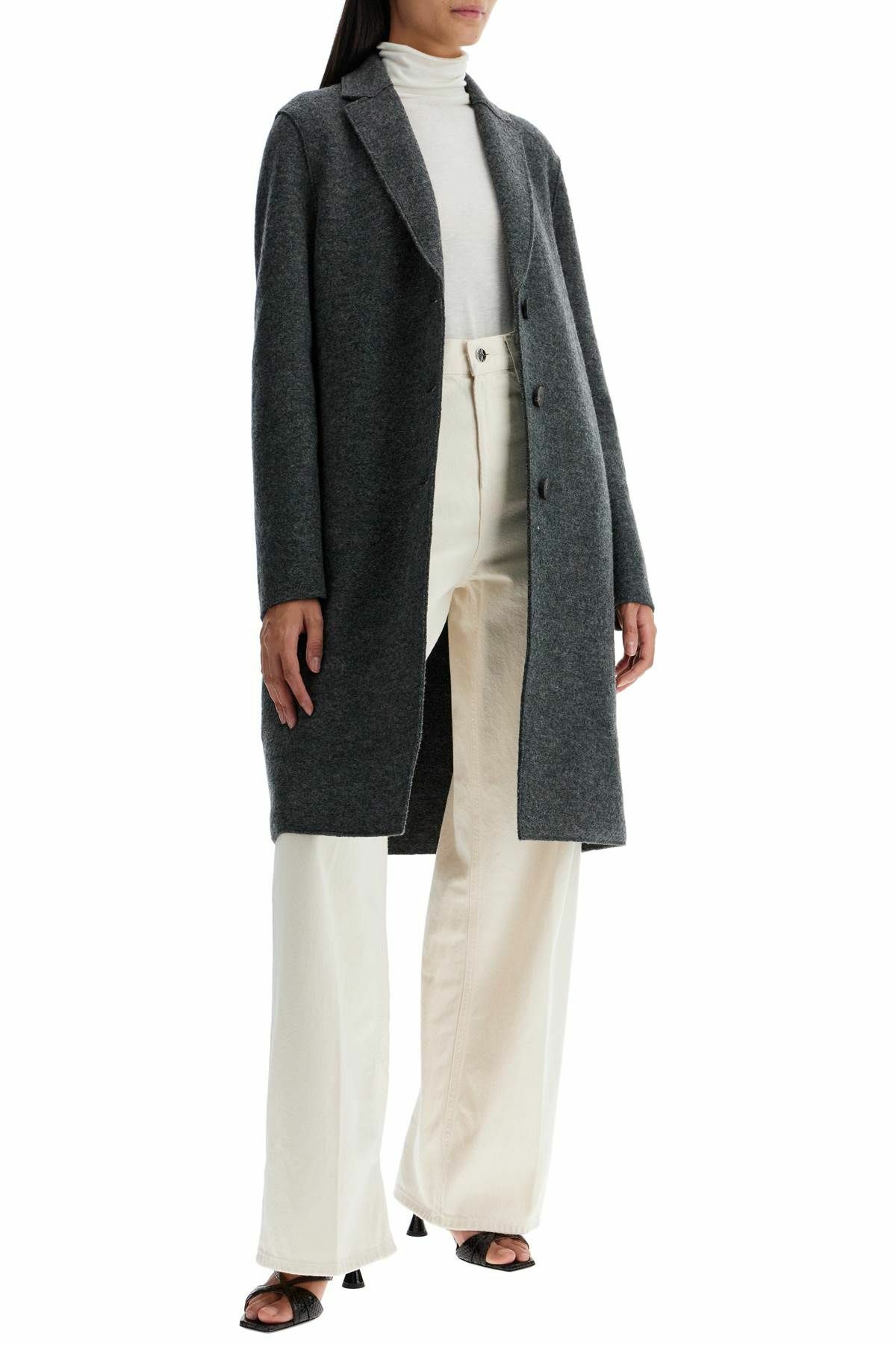 HARRIS WHARF LONDON single-breasted wool coat in boiled Grey Harris ...