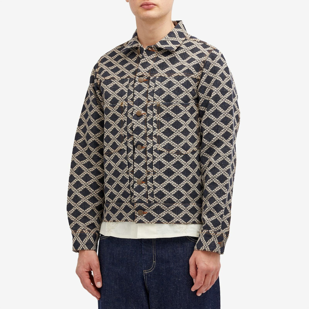 Kardo Men's Marvin Jacquard Weave Trucker Jacket in Blue Kardo