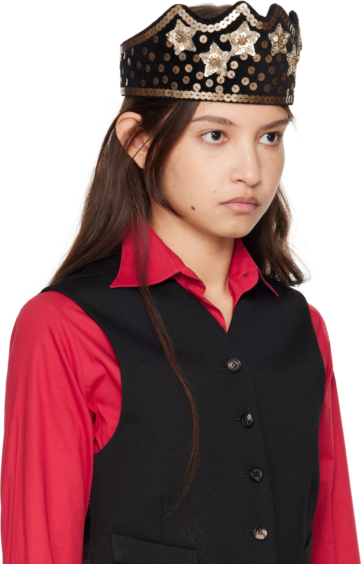 Bode Black Velvet Sequin Crown Headband Bode