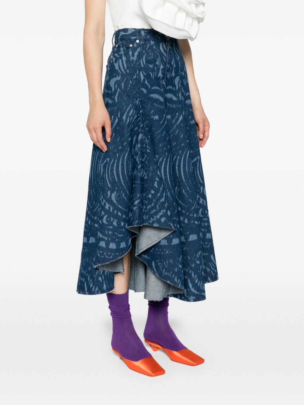 ERDEM Blue Abstract-Print Denim Skirt Erdem