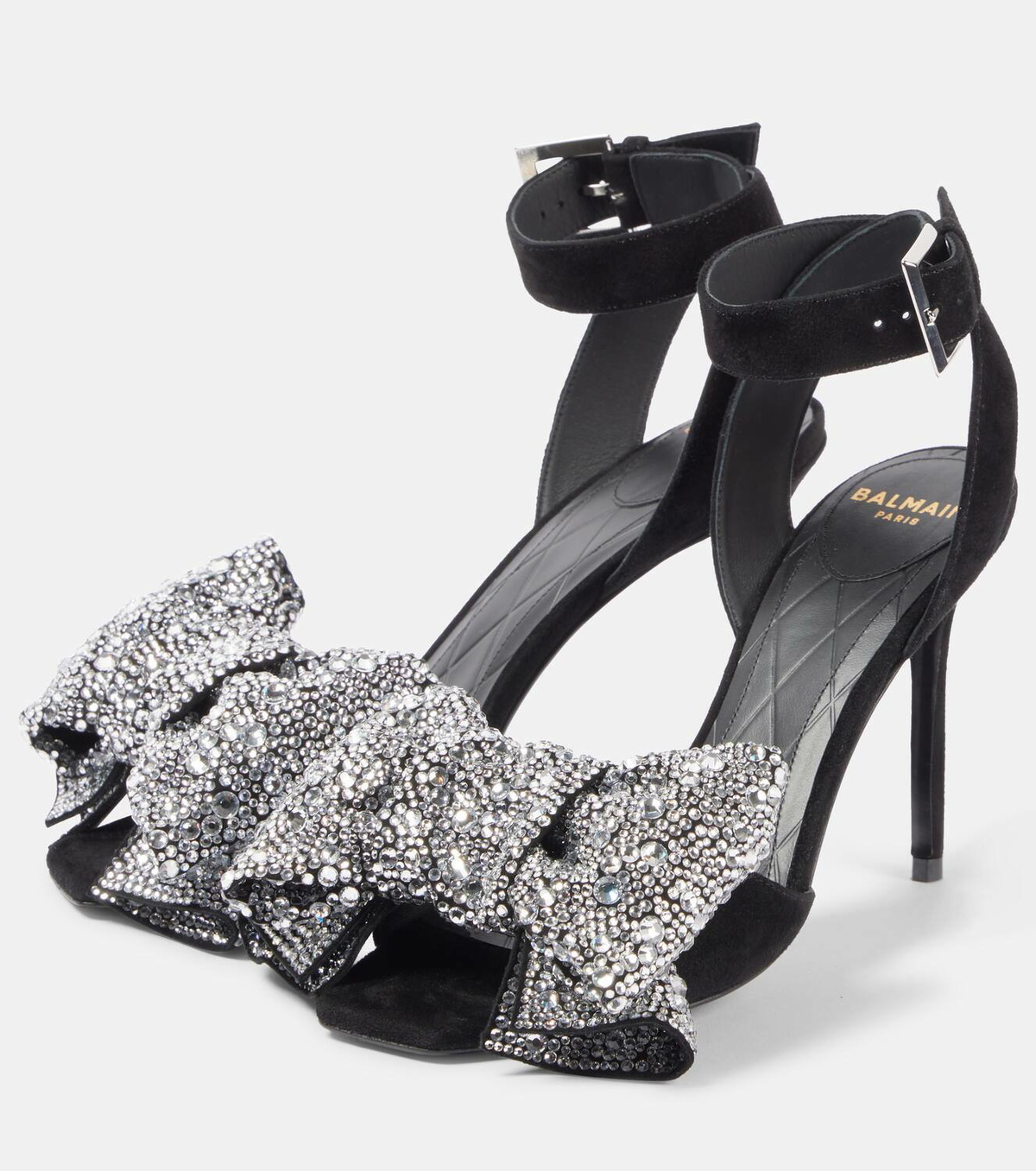 Balmain Ruby 95 embellished bow-detail suede pumps Balmain