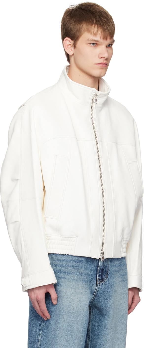 Solid Homme White Cropped Leather Jacket Solid Homme