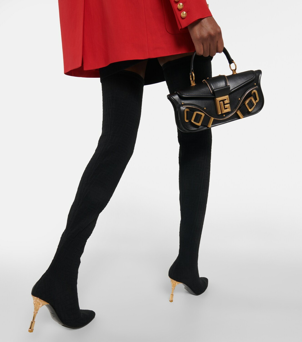 Balmain - Moneta monogram mesh over-the-knee boots Balmain