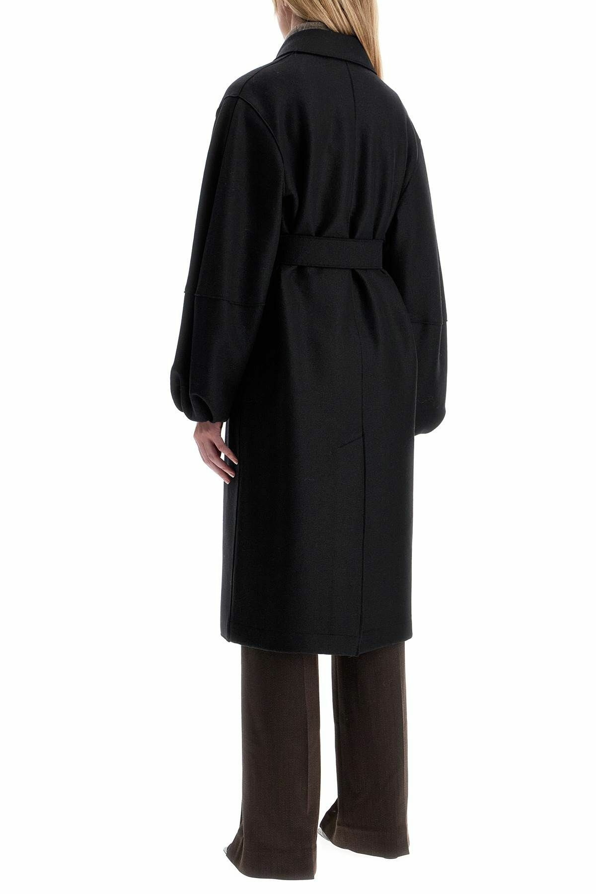 HARRIS WHARF LONDON pressed wool robe coat with nine words Black Harris ...
