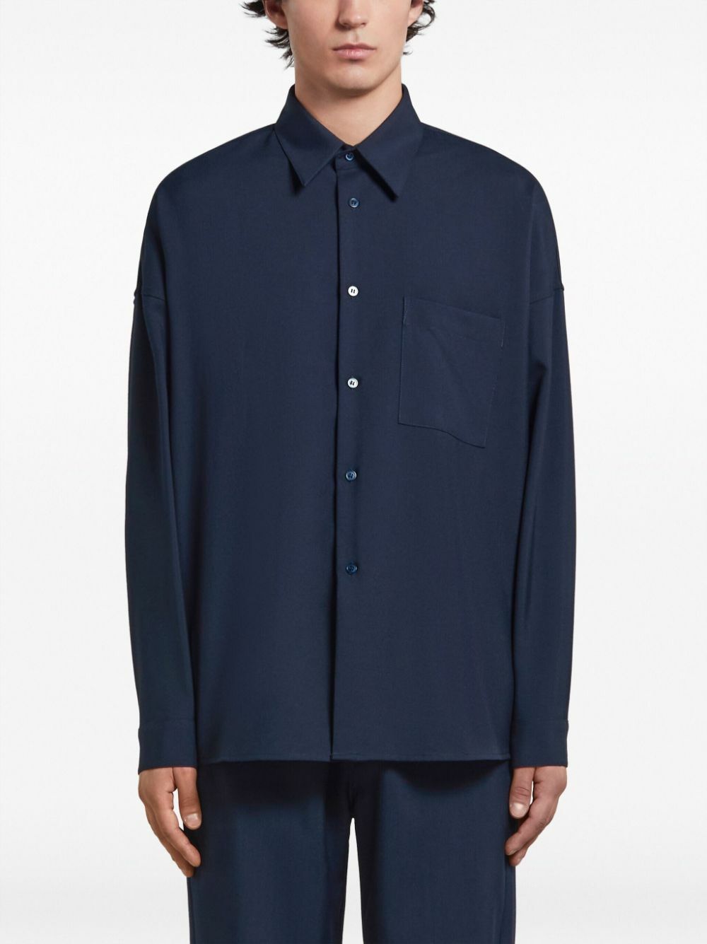 Marni Blue Button-Up Virgin-Wool Shirt Marni