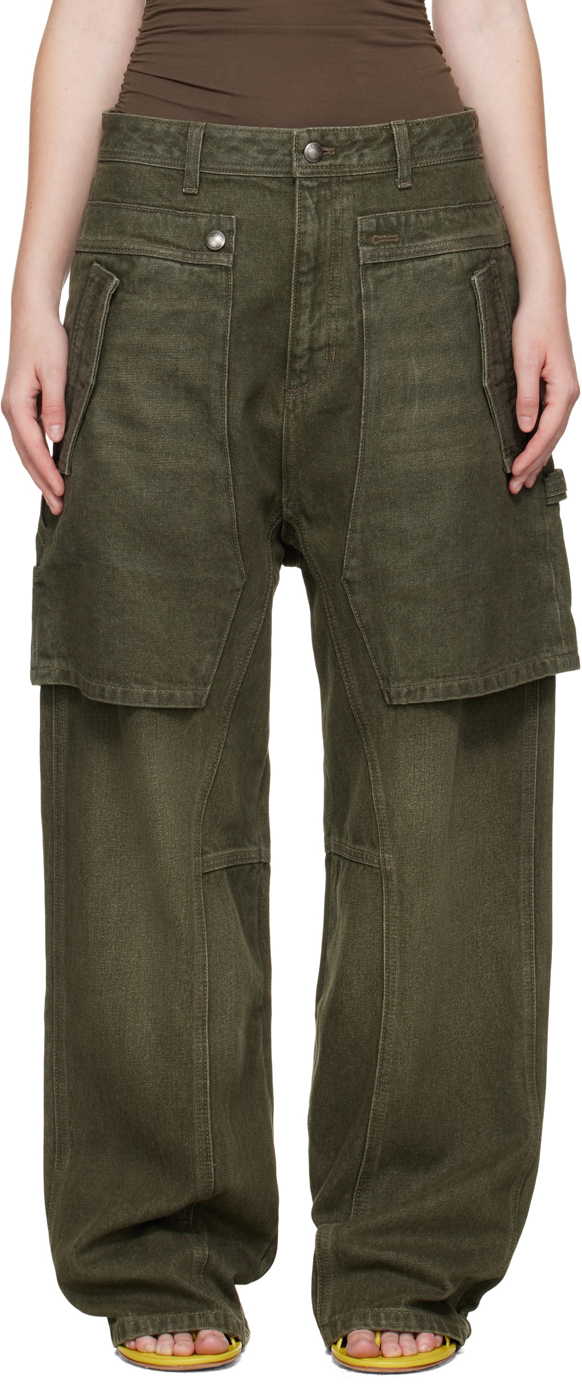 Andersson Bell Green Raptor Layered Wide-Leg Jeans Andersson Bell