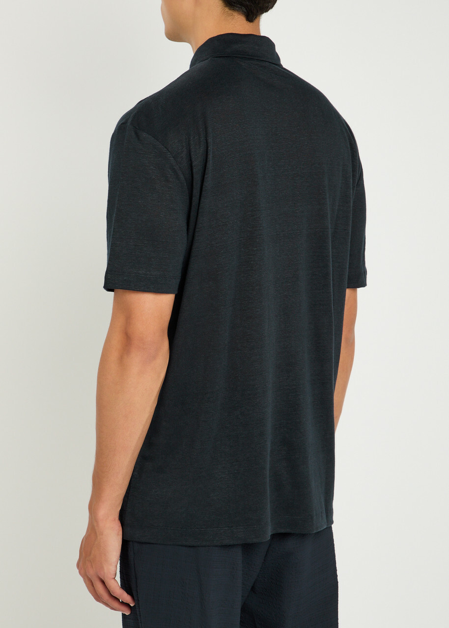 Boss X David Beckham Linen Polo Shirt Navy BOSS