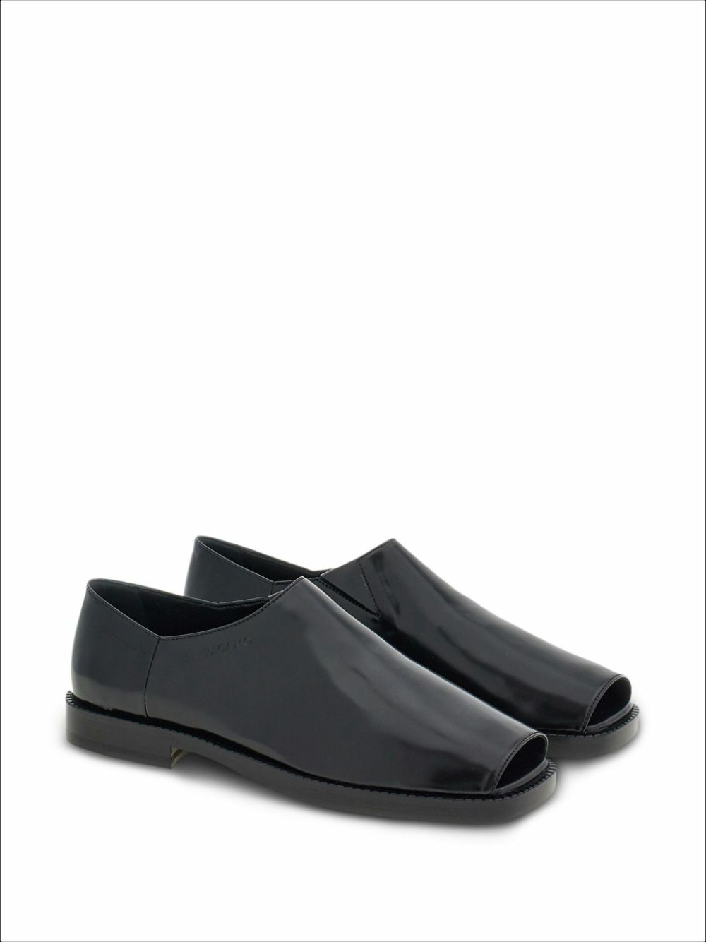 Ferragamo Black Patent Finish Peep Toe Loafers Salvatore Ferragamo