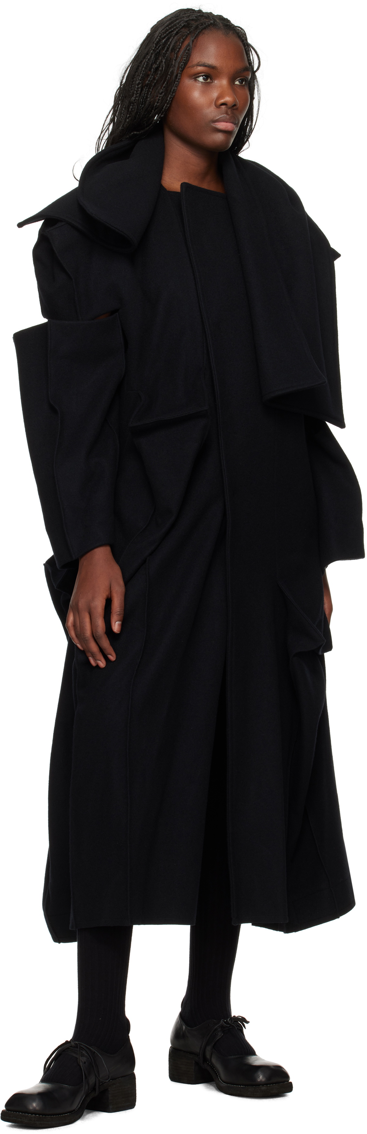 YOHJI YAMAMOTO Black Box Detail Stole Collar Coat Yohji Yamamoto