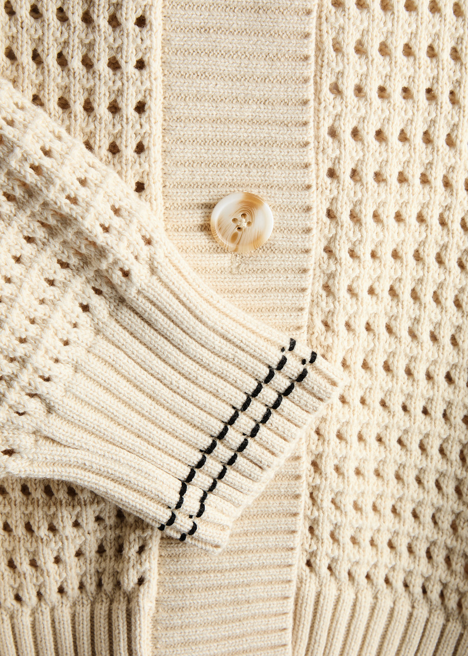 Varley Kris Open-knit Cotton Cardigan Cream Varley