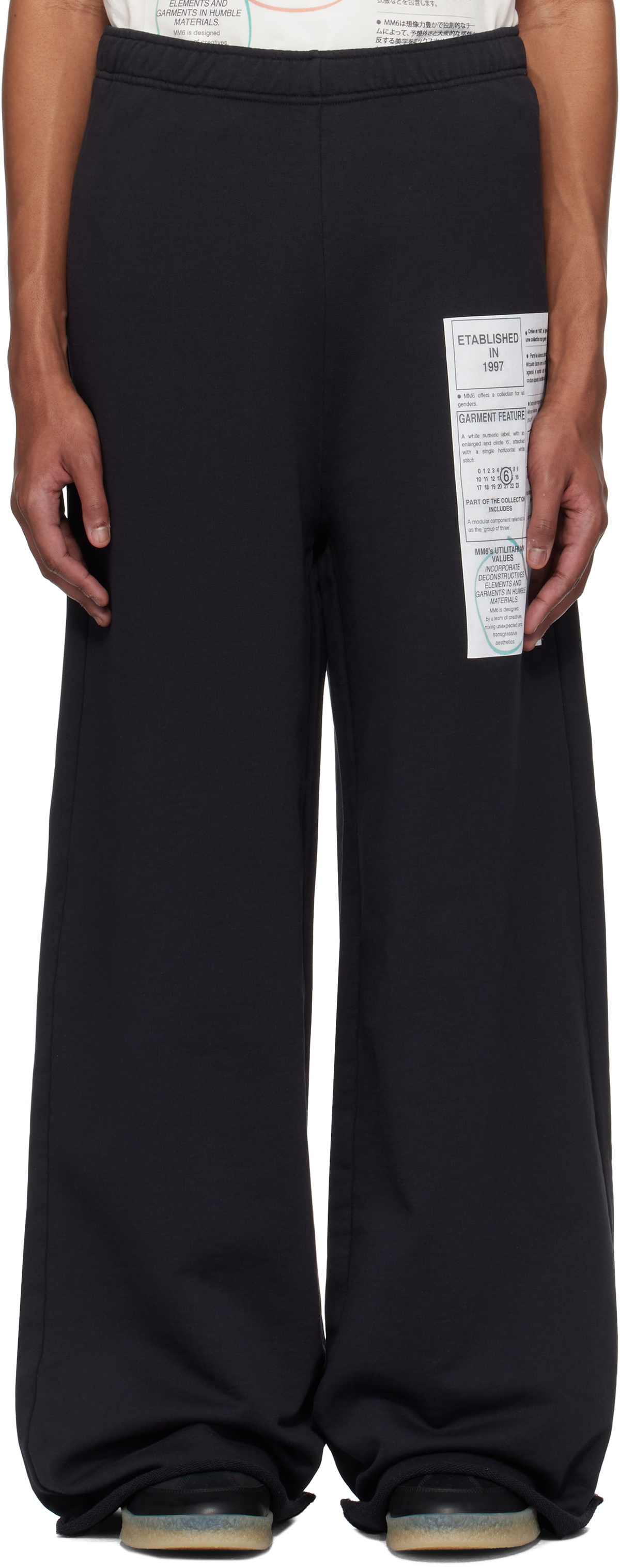 MM6 Maison Margiela Black Newspaper Print Sweatpants MM6 Maison Margiela