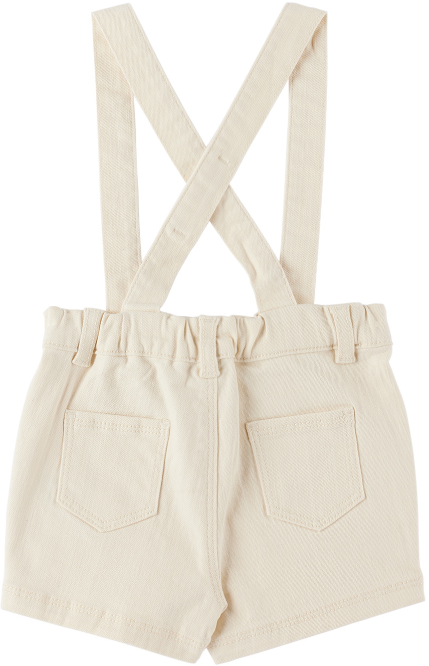 Petit Bateau Baby Beige Crossover Denim Overalls Petit Bateau