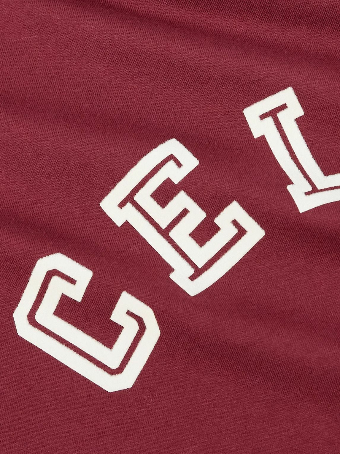 CELINE - Logo-Flocked Two-Tone Cotton-Jersey T-Shirt - Burgundy Celine