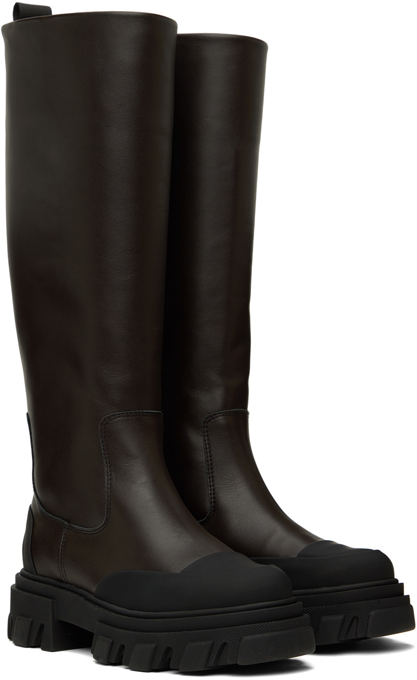 GANNI Brown Cleated Tubular Tall Boots GANNI