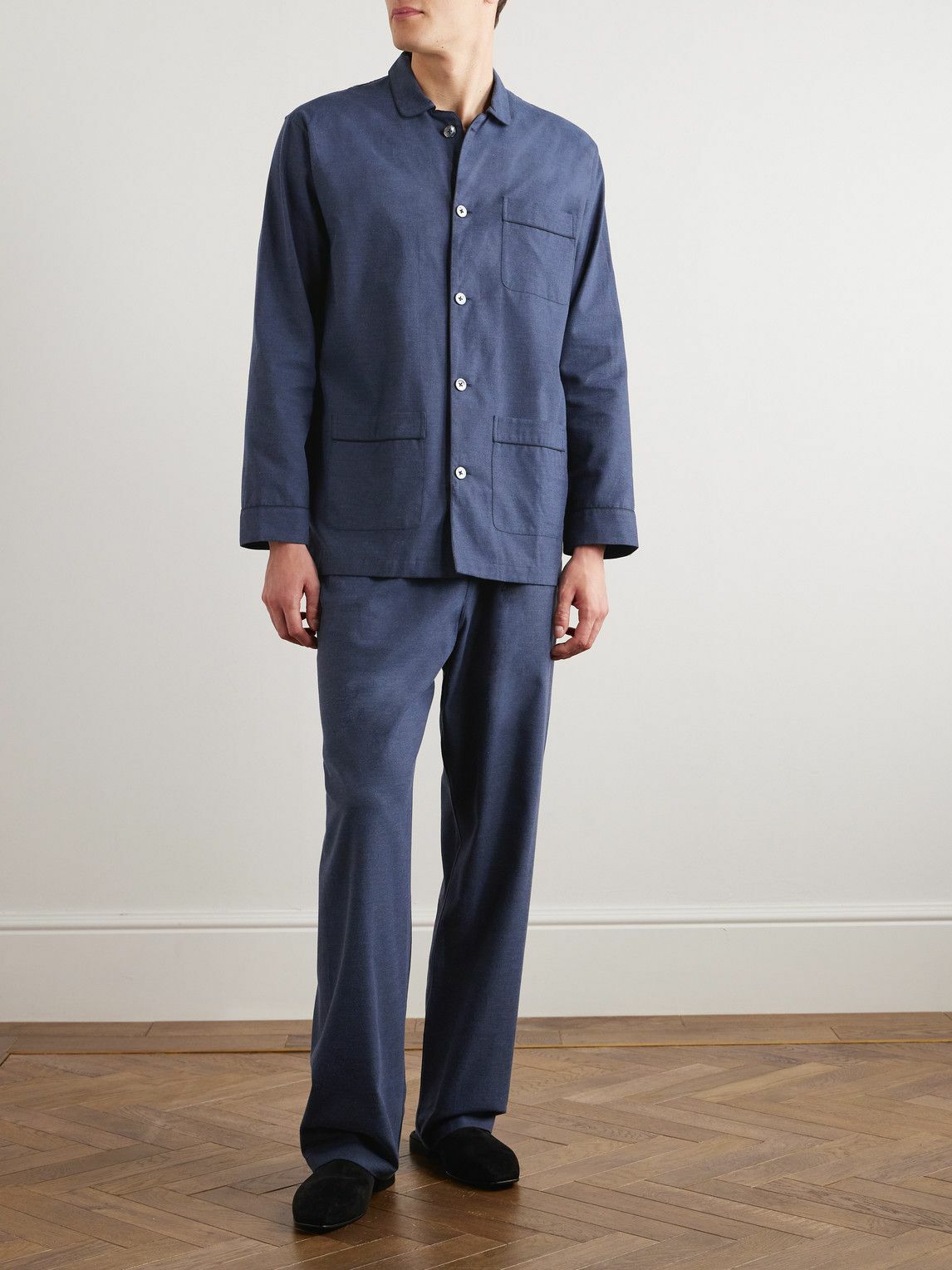 Kingsman - Houndstooth Brushed Cotton-Twill Robe - Blue Kingsman