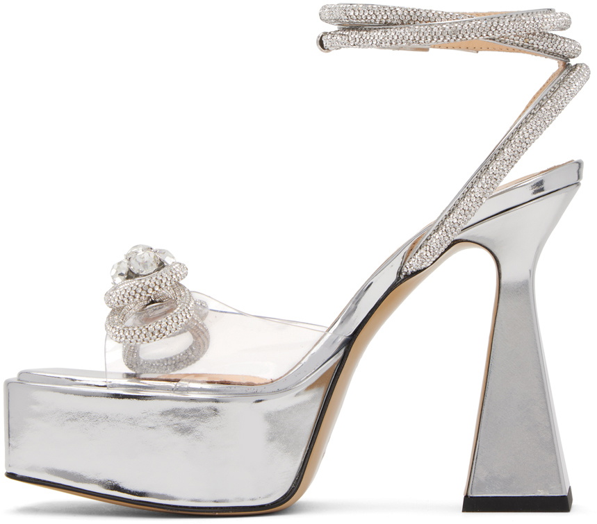 MACH & MACH Silver Double Bow Platform Heeled Sandals MACH & MACH