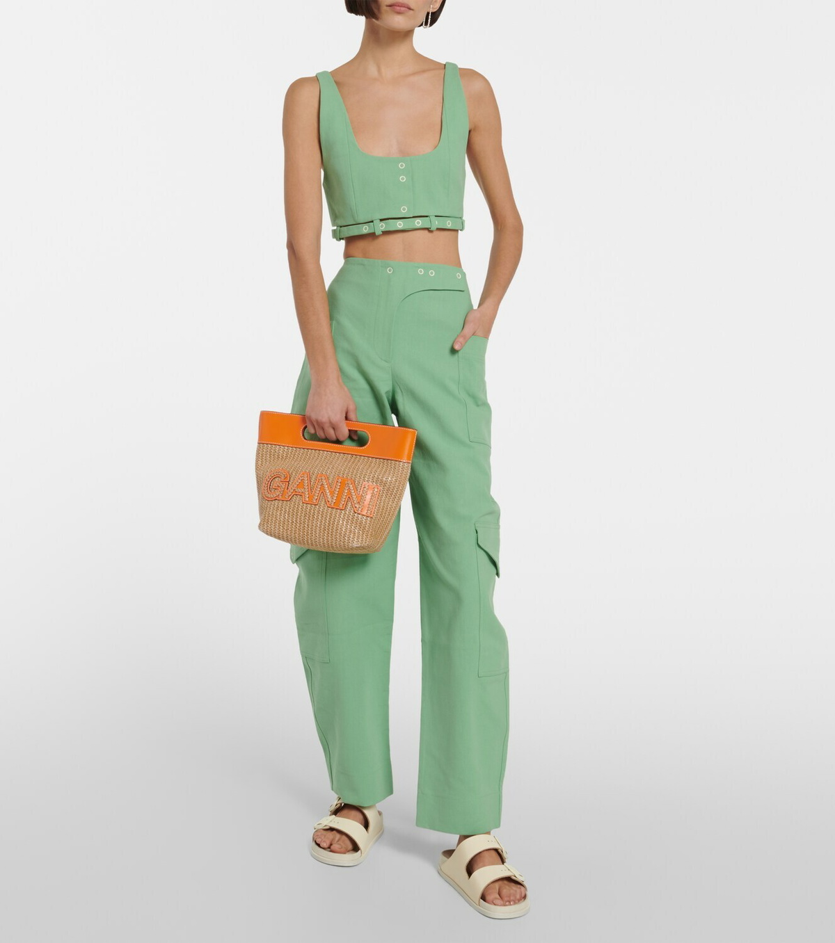 Ganni - Kraft Small raffia tote bag GANNI