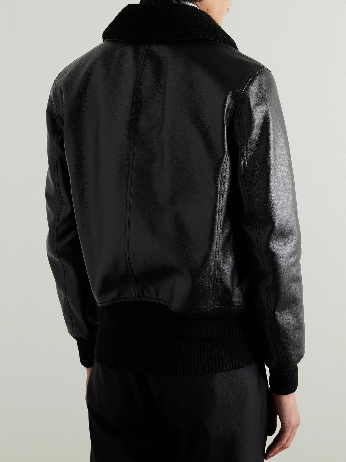 TOM FORD - Shearling-Trimmed Full-Grain Leather Bomber Jacket - Black ...