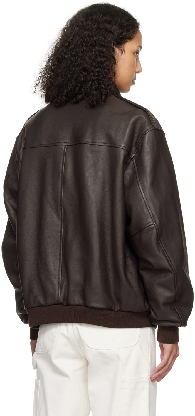 HommeGirls Brown Zip Leather Bomber Jacket Hommegirls