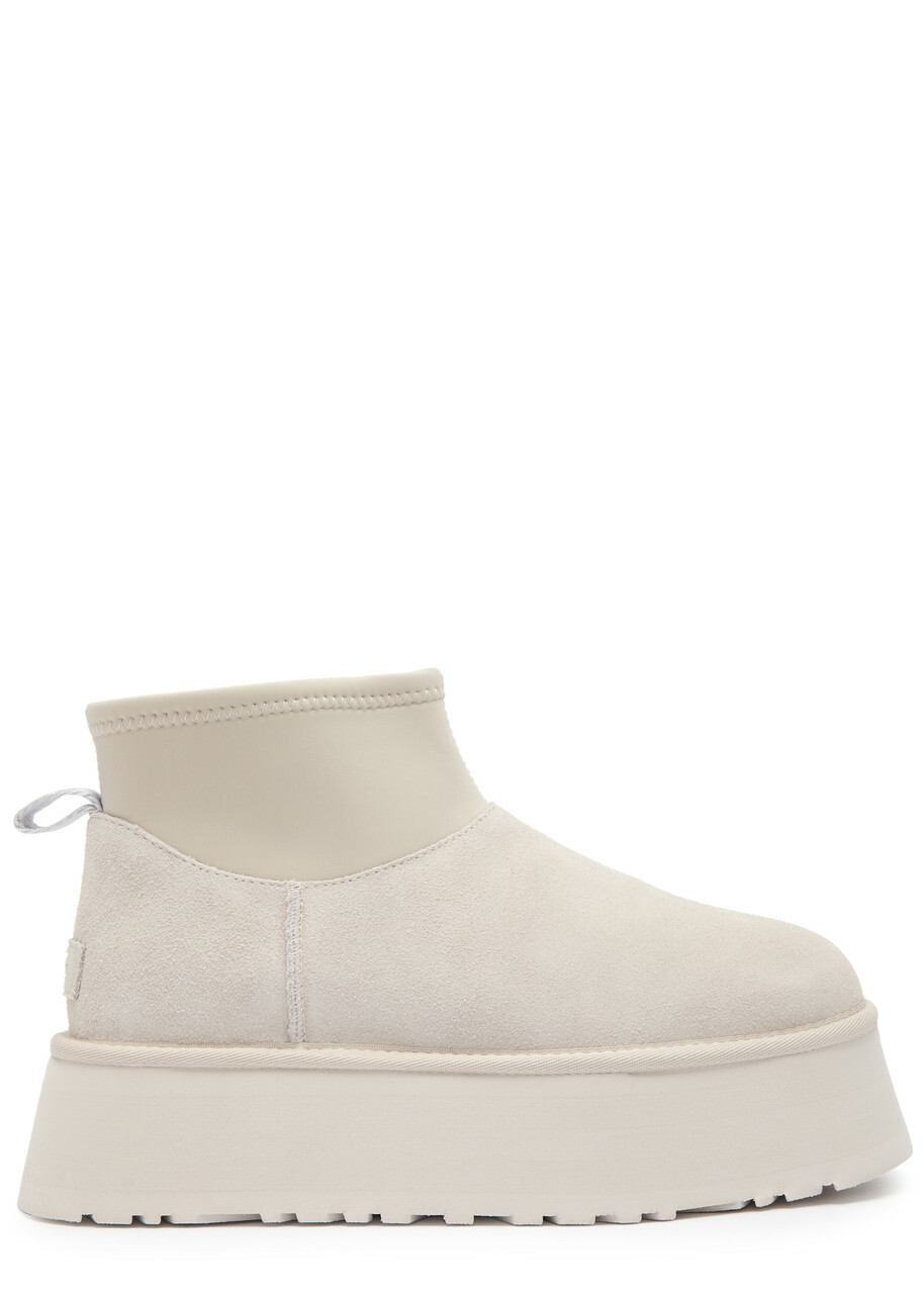 Ugg Classic Mini Dipper Puffer Suede Ankle Boots White Ugg