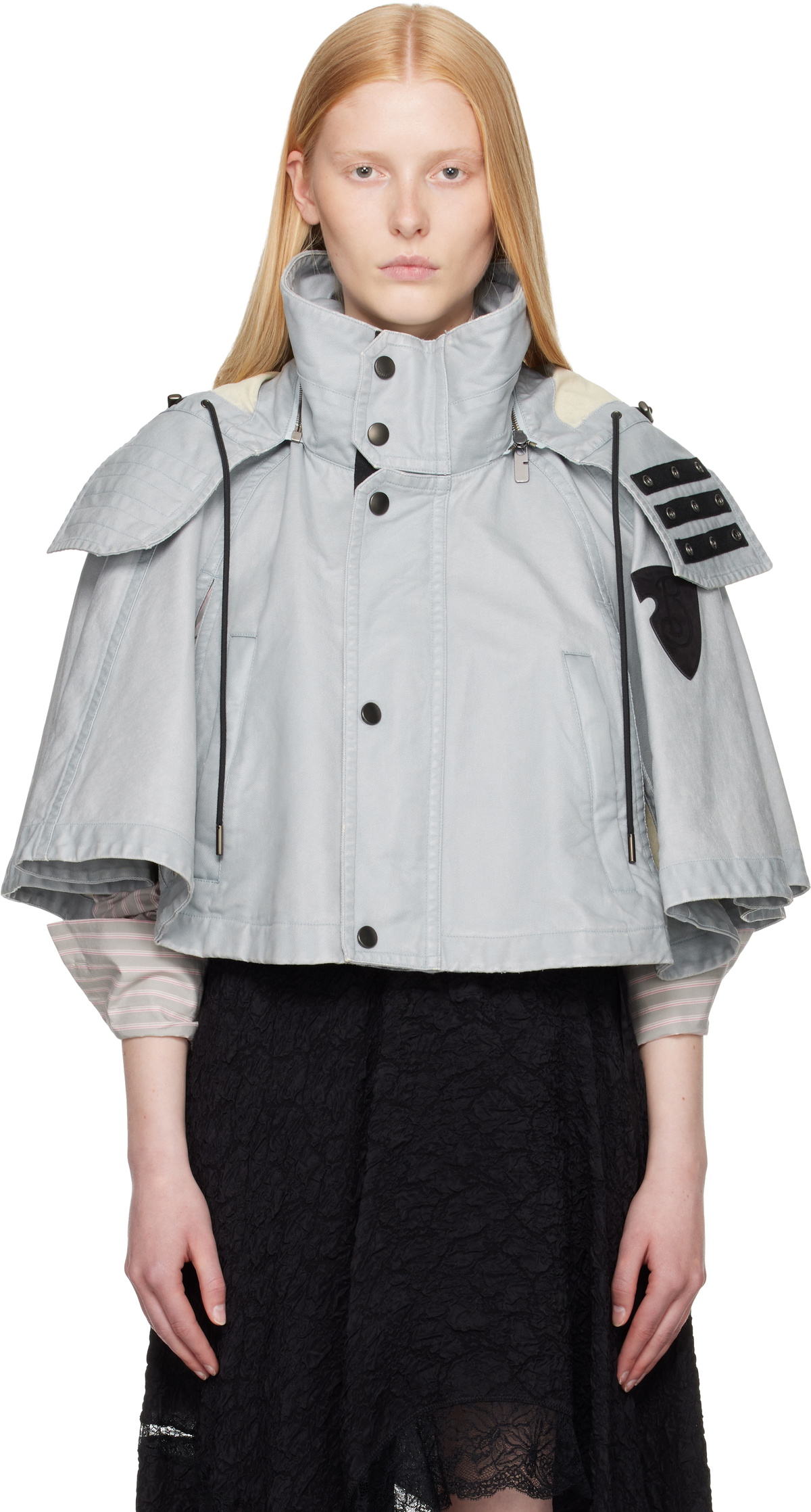 Burberry Blue Bleached Cotton Hooded Capelet Jacket Burberry