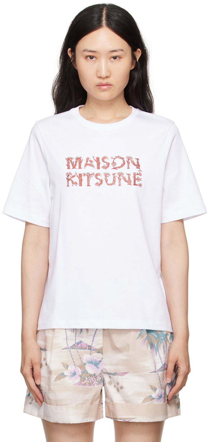 Maison Kitsuné White Woodland Alphabet Comfort T-Shirt Maison Kitsune
