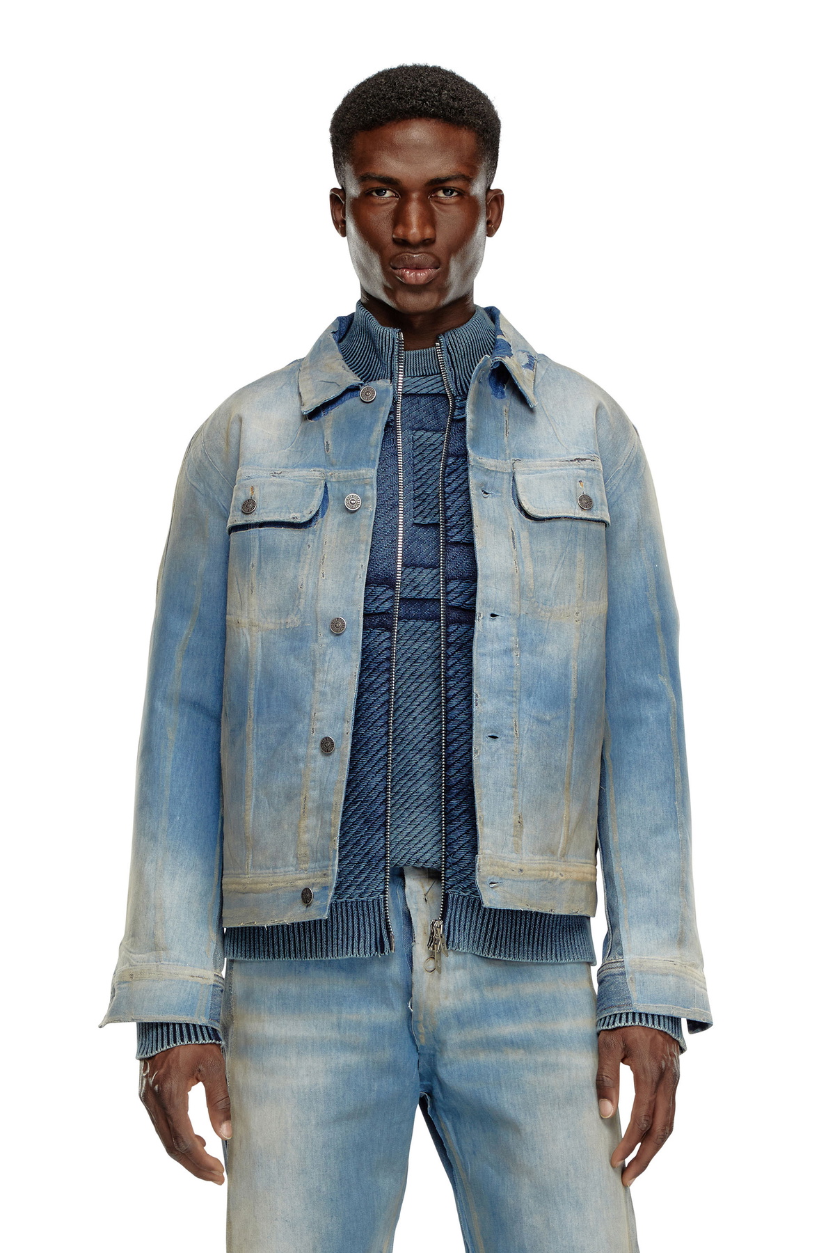 Diesel Trucker jacket in peel-off denim - Denim Jackets Mens in Blue Diesel