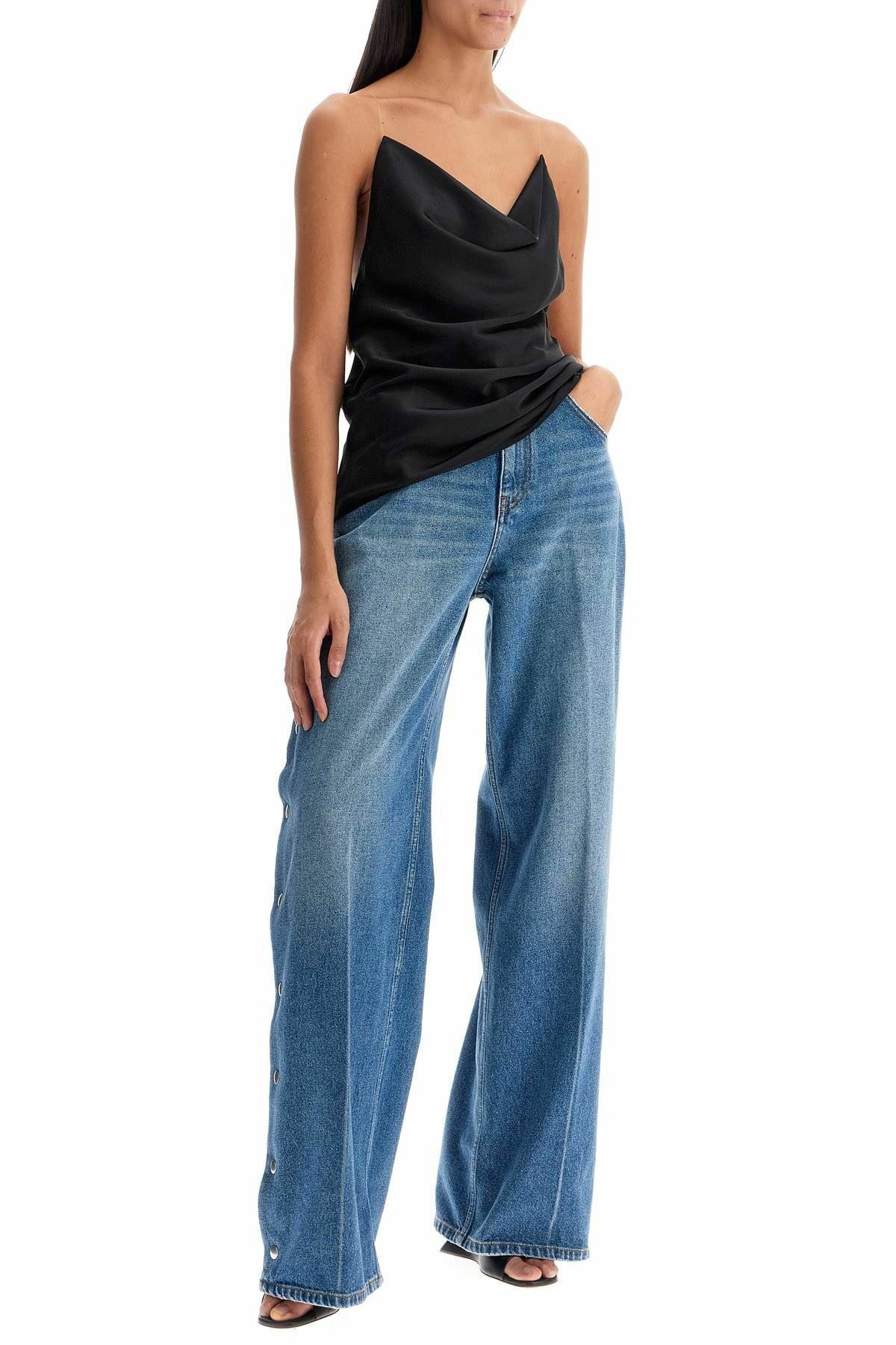 Y PROJECT satin top with draped neckline and low Black Y/Project