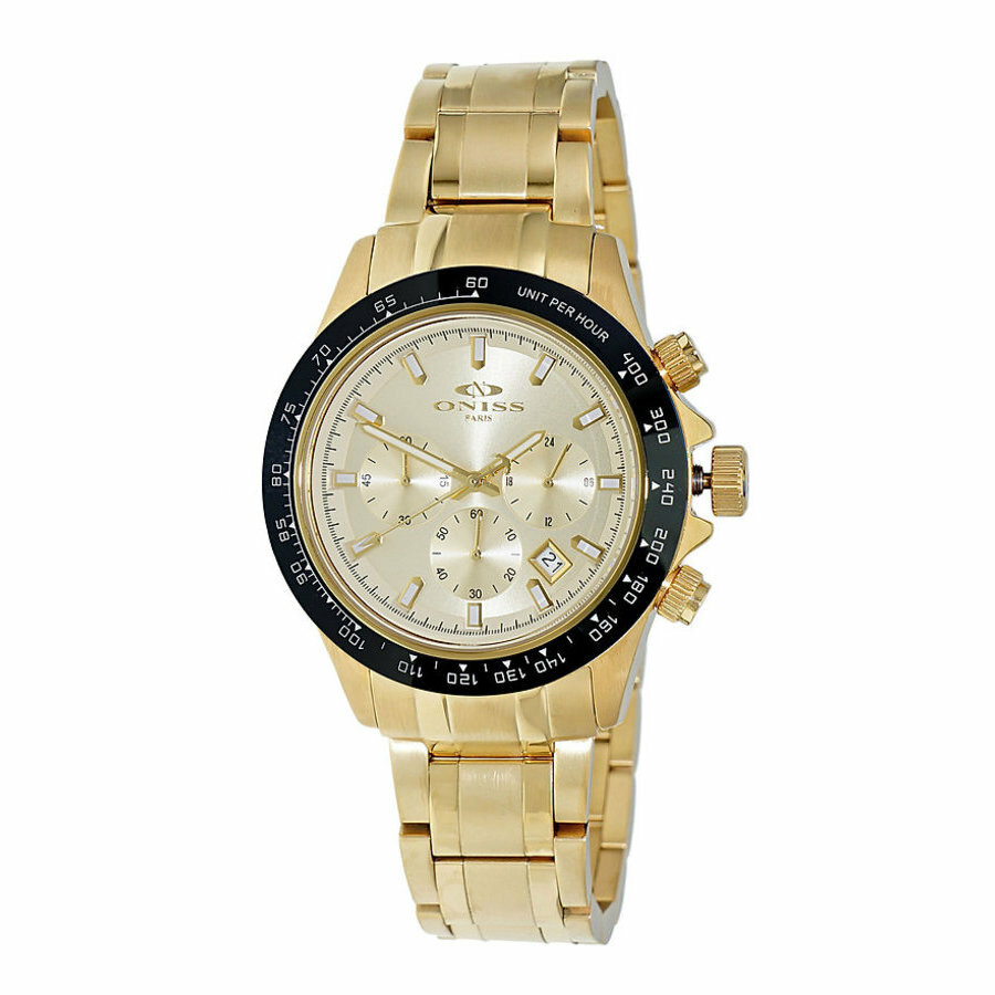 Oniss ONZ6612 Chronograph Tachymeter Gold-tone Dial Mens Watch ON6612 ...