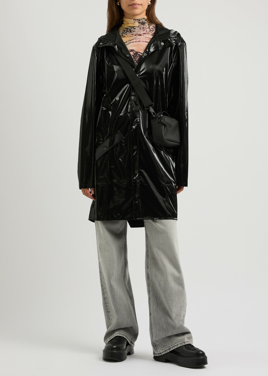 Rains Hooded Coated Rubberised Jacket Black Rains