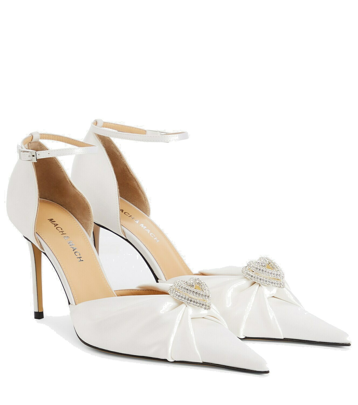 Mach & Mach Double Heart embellished satin pumps MACH & MACH