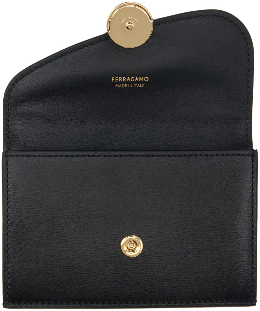 Ferragamo Black Asymmetrical Flap Credit Card Holder Salvatore Ferragamo
